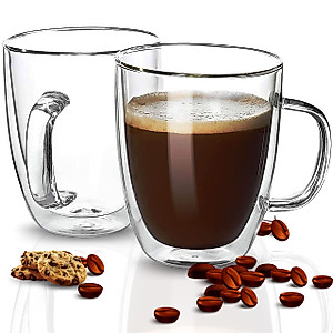 [12 Oz, 2Pack] Large Clear Glass Coffee Mugs Double Wall Insulated Glass Tea Cups with Handle Perfect Latte Cappuccino Heat Resistant , Dishwasher and Microwave Safe, 2 Count (Pack of 1)