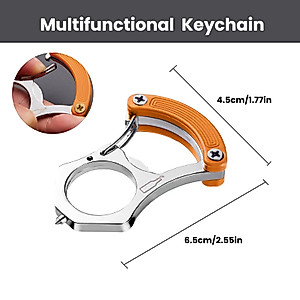 SAMIQU 2 Pcs Multifunctional Keychain,Versatile Car Key Chain with Bottle Opener, Box Cutter, Window Breaker（Orange&black）