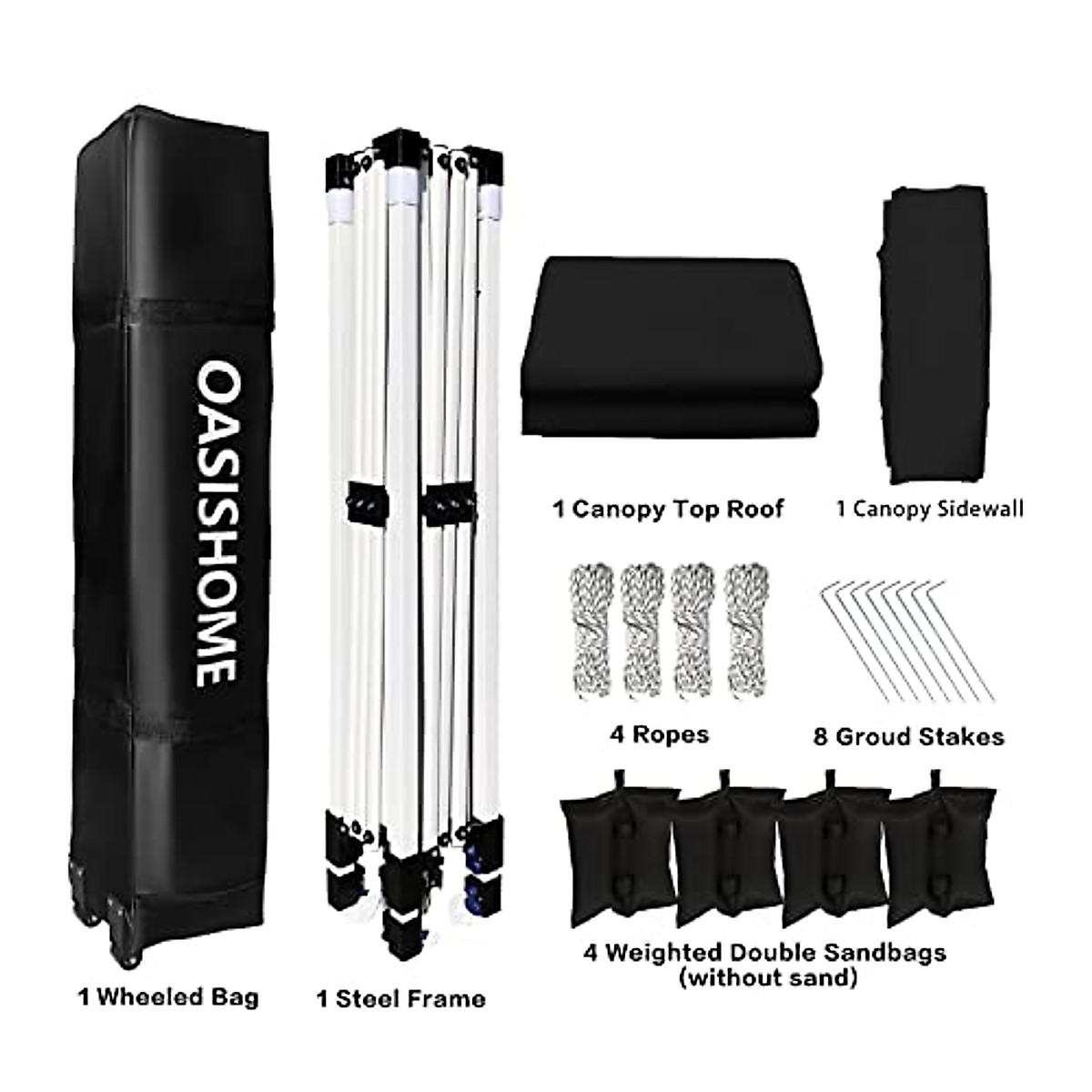 OASISHOME Pop-up Gazebo Instant Portable Canopy Tent 10'x10', with 1 Sidewall, Wheeled Bag, for Outdoor/Beach Parties and Trade Shows (10FTx10FT, Black)