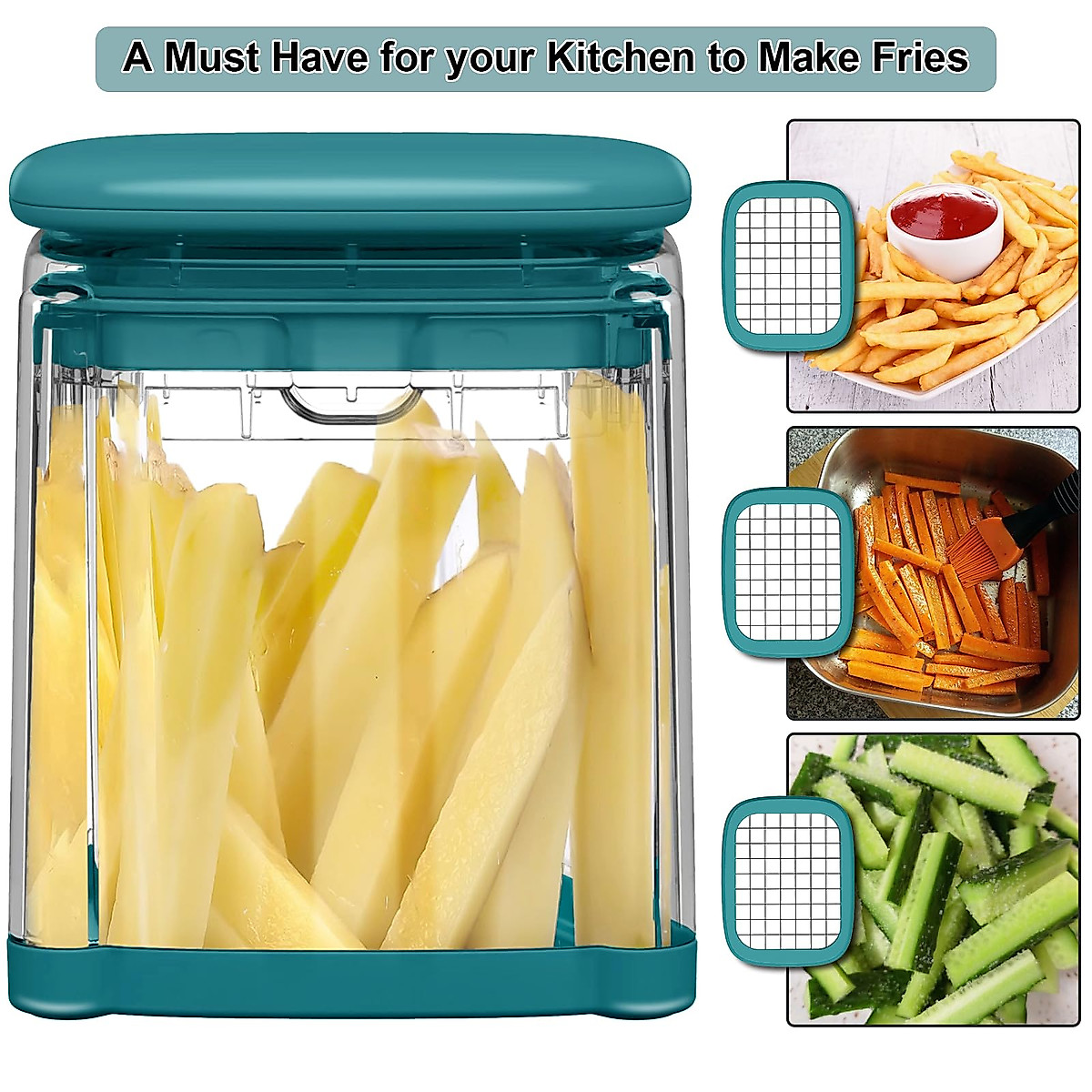 French Fry Cutter, Solucky Potato Onion Cutter, Professional Homestyle Vegetable Chopper Dicer, Great for Potatoes Carrots Cucumbers Zucchini Peppers 3/8 inch Blade(Only 1 Blade)