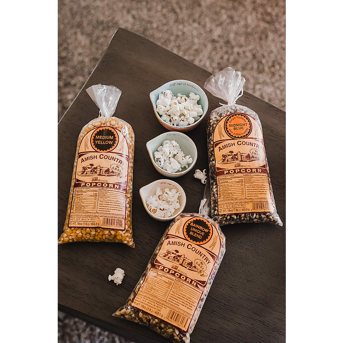 Amish Country Popcorn | 3-1 lb Bags | Variety Set | Midnight Blue, Rainbow, & Medium Yellow Popcorn Kernels | Old Fashioned, Non-GMO and Gluten Free (3-1 lb Bags)