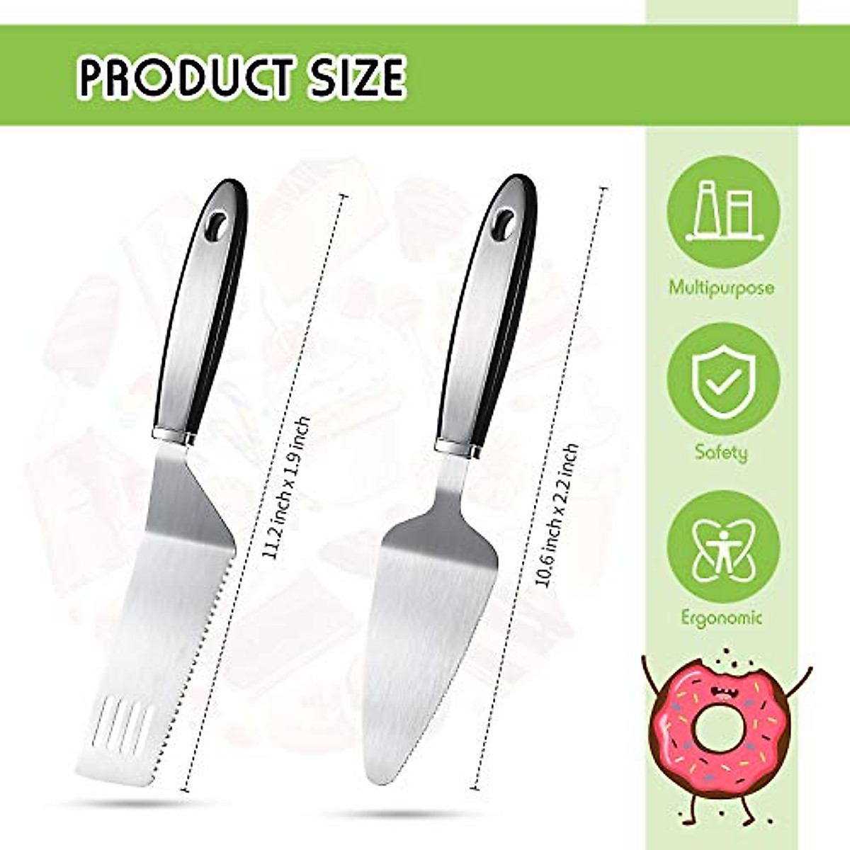 2 Pieces Stainless Steel Pie Server Set Cake Cutter Serrated Spatula Pizza Tart Dessert Slicer for Cutting and Serving Desserts Brownies Lasagna