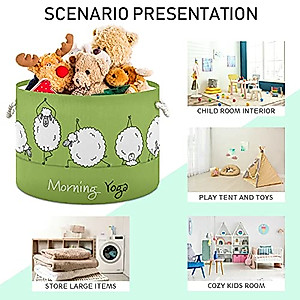 linqin Funny Sheep Doing Yoga Large Collapsible Storage Basket, 20''x 14'' Nursery Basket for Toys, Pillows, Cushions in Bedroom, Living Room, Laundry Room, Home Decor