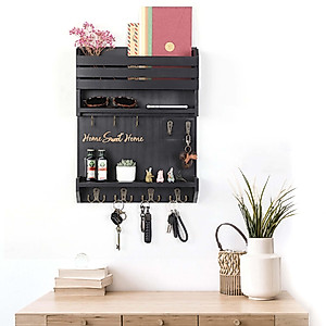 Innovation Key Holder for Wall, Wall Mounted Mail Organizer, Key and Mail Holder for Wall with 9 Key Hooks, Key Racks for Home Entryway Decor, Pine Wood Luxury Black Plus