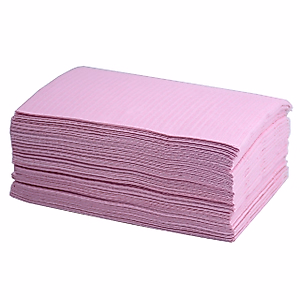 AebDerp 125Pcs Disposable Nail Art Tattoo Paper Towels Table Mat, 3-Ply Waterproof Tattoo Bibs Sheets Nail Desk Mat, Tattooing Tablecloth Pads Tray Covers, Nail Napkins for Nail Salon Supplies (Pink)