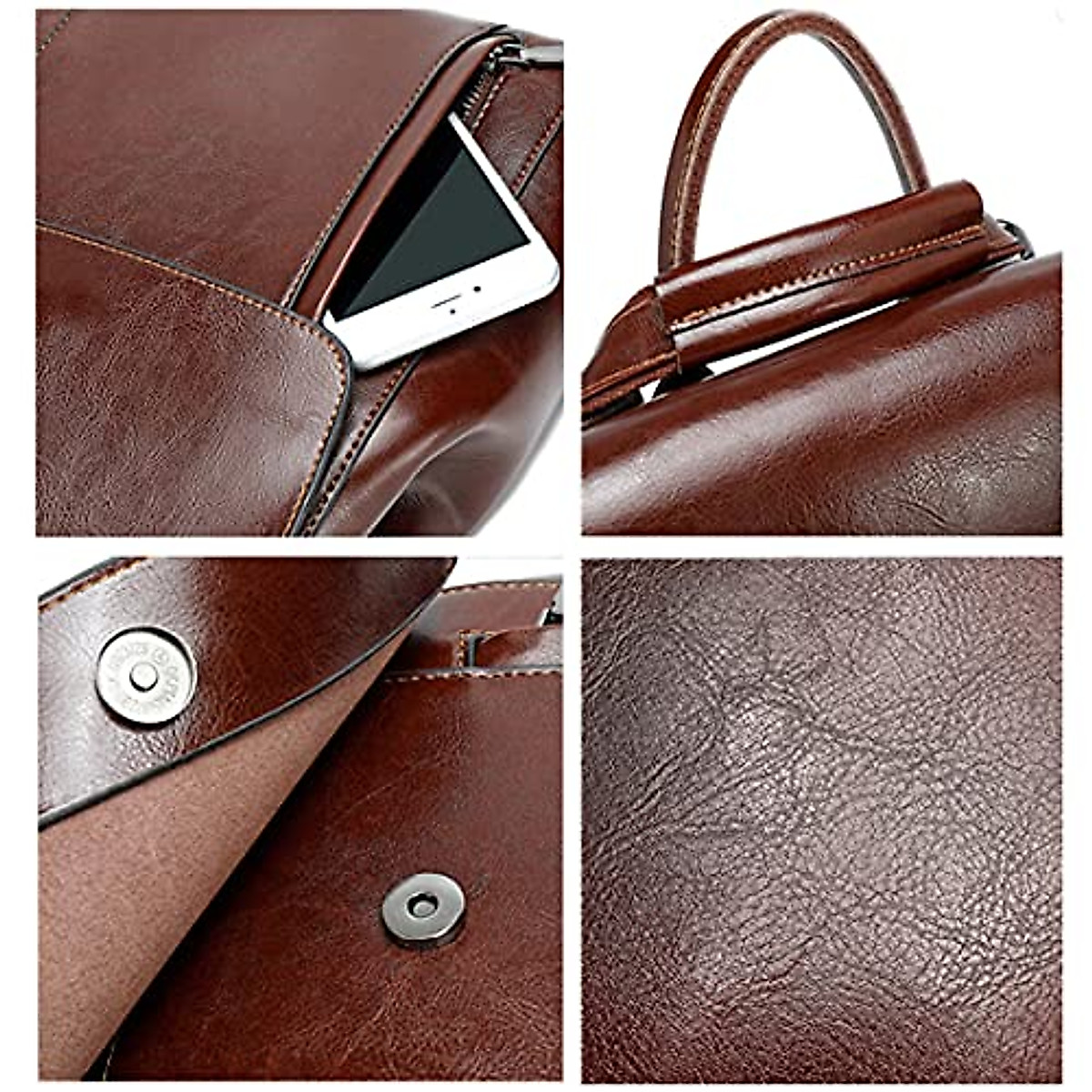 Iswee Vintage Waxy Leather Ladies Backpack Purses for Women Backpack Style Anti-theft Casual Daypack Shoulder Bag Fashion Bag (Black)