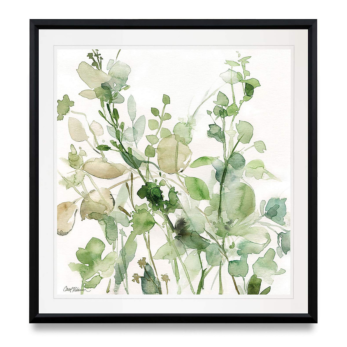 Renditions Gallery Sage Garden II Leaves Art Framed Contemporary Artwork Giclee Canvas Prints Modern Home Wall Decor Painting, 16x16