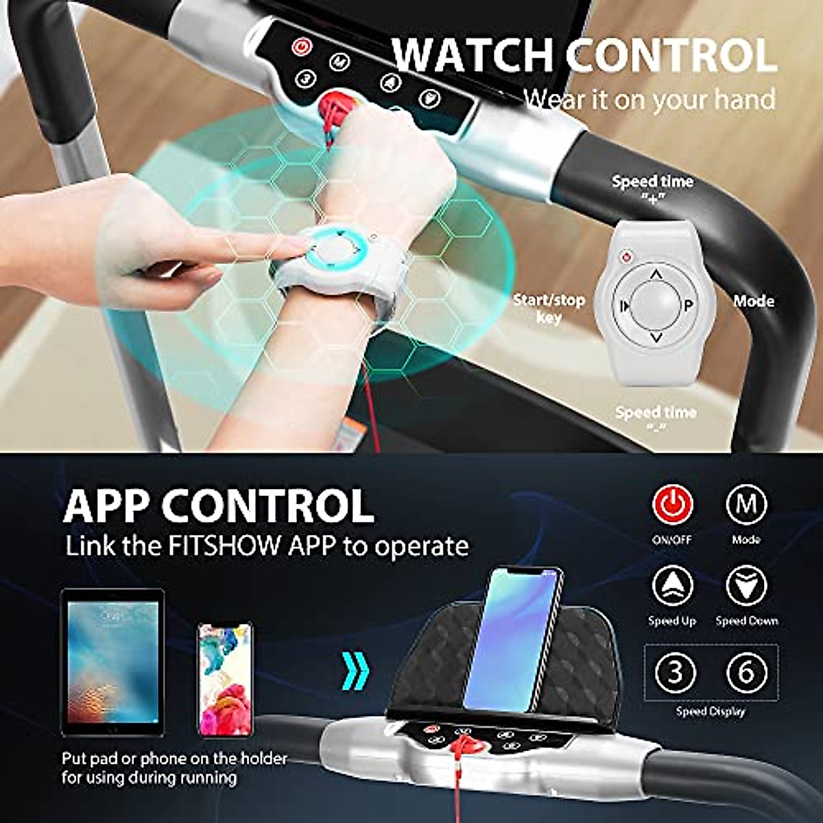 VIVOHOME 2 in 1 Under Desk Electric Folding Treadmill 2.25HP with APP, Watch Remote Control, LED Display and 12 Preset Programs Portable Workout Running Jogging Walking Machine for Home Office