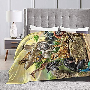Ultra Soft Flannel Fleece Throw Blanket Modern Animals Safari Wild Cat Lion Africa All Season Warm and Cozy Quilt Blanket for Bed Sofa Couch 80"x60"for Adult