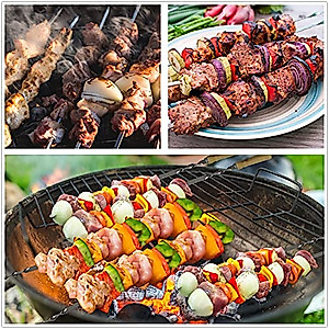 Large Size Kabob Skewers 22 inch Flat Metal BBQ Barbecue Skewer Wooden Handle Stainless Steel Shish Kabob Stick Wide Reusable Grilling Set Meat Shrimp Chicken Vegetable Kebab Fork Sausage-12PCS