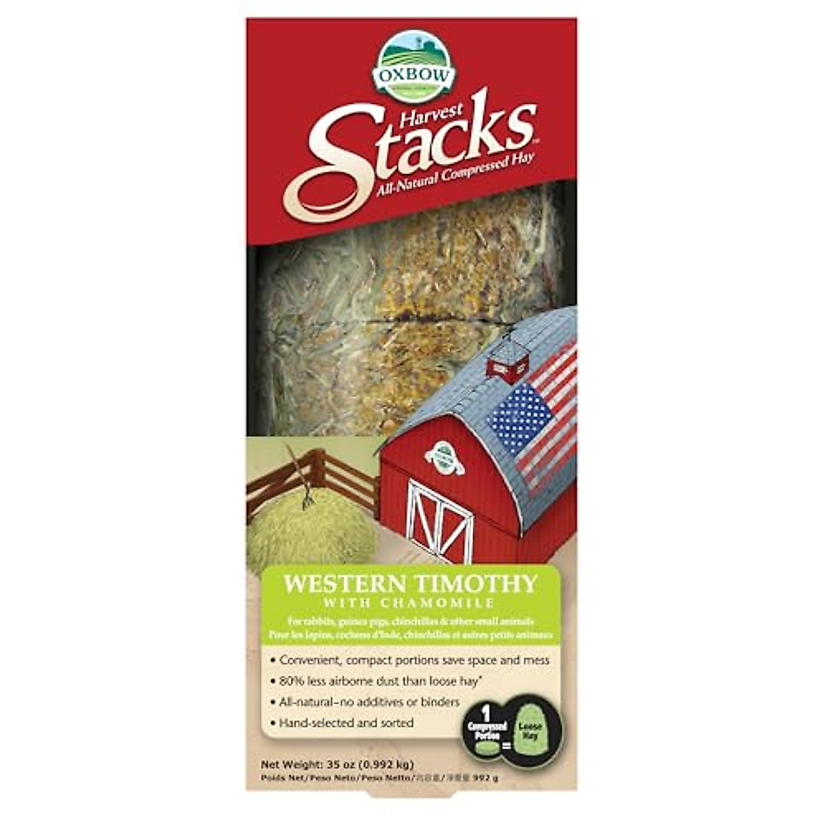 Oxbow Animal Health Harvest Hay Stacks - Western Timothy Hay with Chamomile - All Natural Hay for Rabbits, Guinea Pigs, Chinchillas, Hamsters & Gerbils - 35 oz.