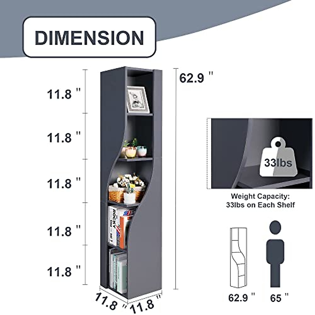 AOTIFARM Wall Corner Bookcase Tall Bookshelf Storage Organizer 5 Tiers Corner Shelf Stand Wood Display Storage Rack Home Furniture Natural Wood Ladder Shelf