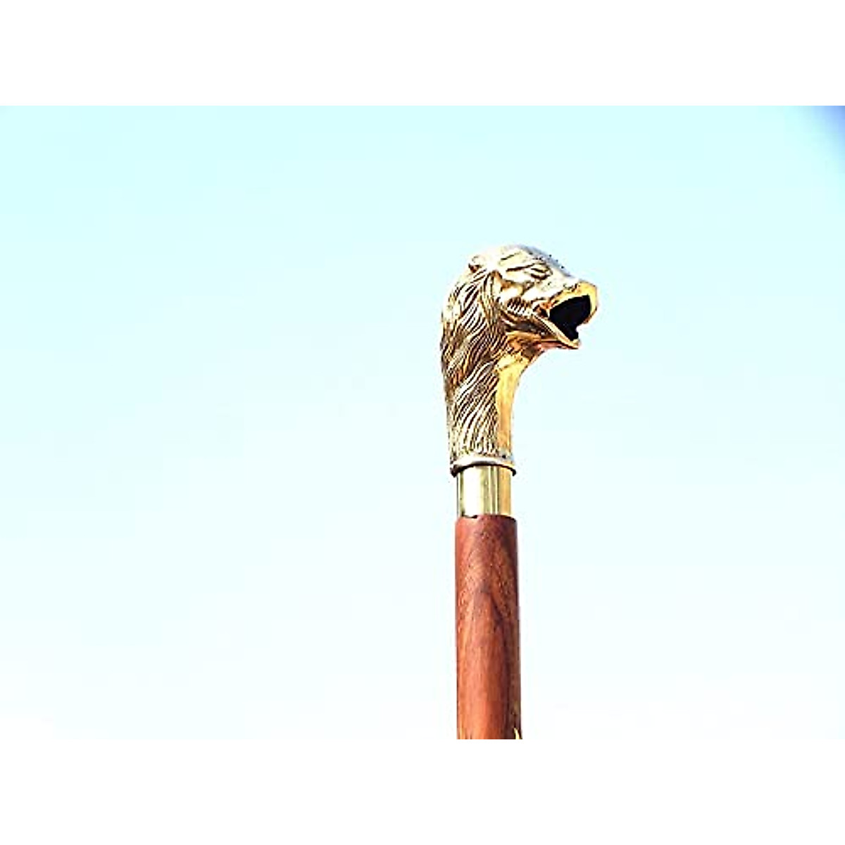 Halloween Vintage Handmade Lion Head Handle Wooden Walking Stick Cane Vintage Designer Handmade