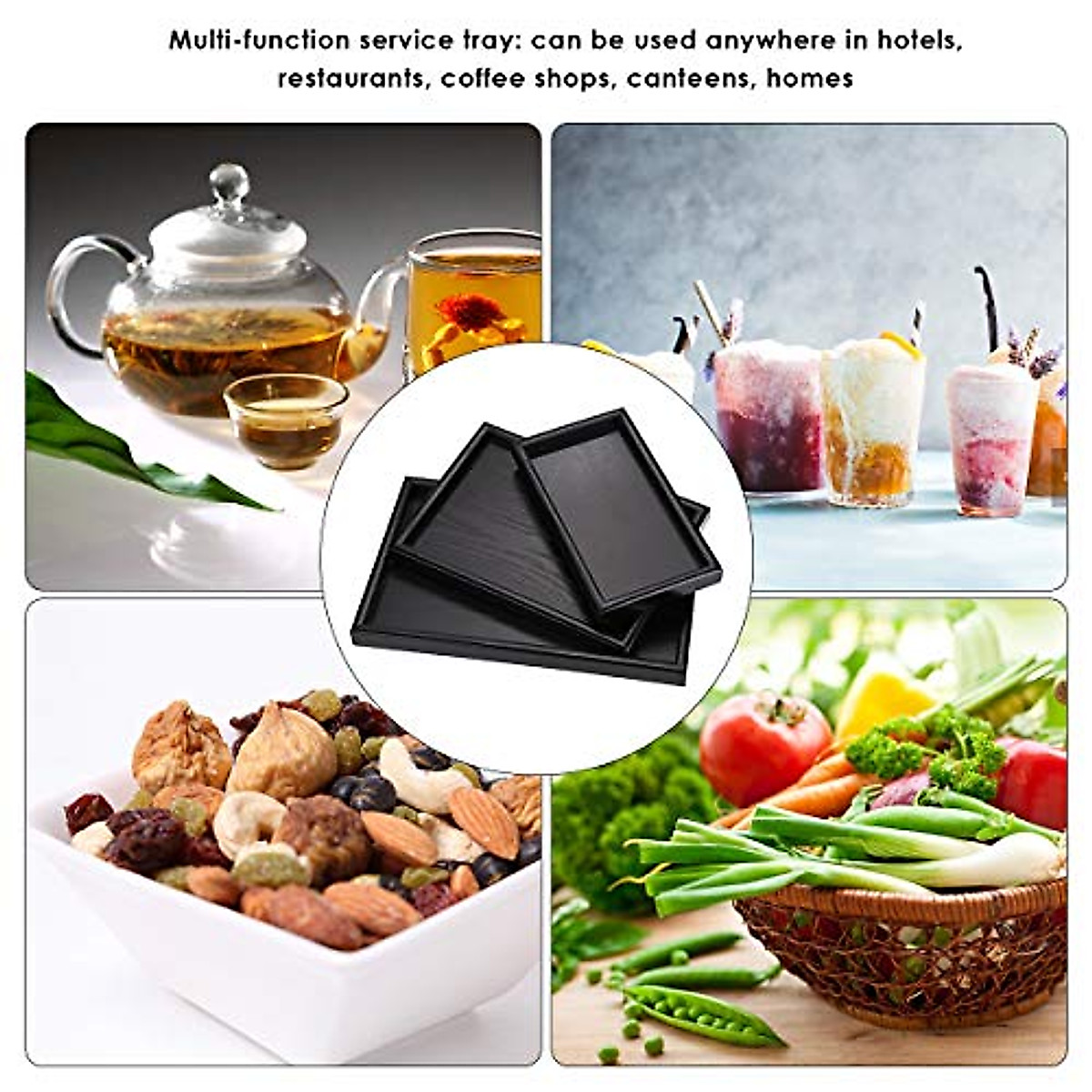 Solid Wood Serving Tray Rectangle Shape Handmade Multi Purpose for Tea Coffee Snack Food Fruit Water Tea Coffee Juice Breakfast Kitchen Decor 10 x 7.2 x 0.8 inch