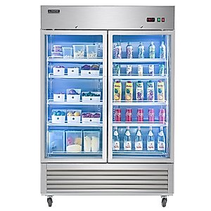 Wilprep Commercial Refrigerator, 54" 2 Glass Door Display Refrigerator with 42.2 cu. ft. Capacity, Reach in Merchandise Fridge Stainless Steel Beverage Cooler with Adjustable Shelves for Restaurant