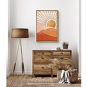 SIGNFORD Framed Canvas Print Wall Art Shining Sun Over The Orange & Red Hills Abstract Wilderness Digital Art Modern Art Rustic Scenic Multicolor for Living Room, Bedroom, Office - 24"x36" Natural