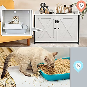 AZAMIA Cat Litter Box Furniture, Wooden Litterbox Hidden Enclosure Furniture Kitty Cat Washroom Storage Bench, Cat Litter Box Enclosures with Divider for Indoor Cat, White