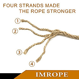 Jute Rope 1/4 Inch 100 ft 6mm Thick Natural Clothesline Garden Twine Rope, 4 Strands Heavy Duty & Strong Decorative String for Crafts, Hanging Plants, Packing & Bundling by IMROPE
