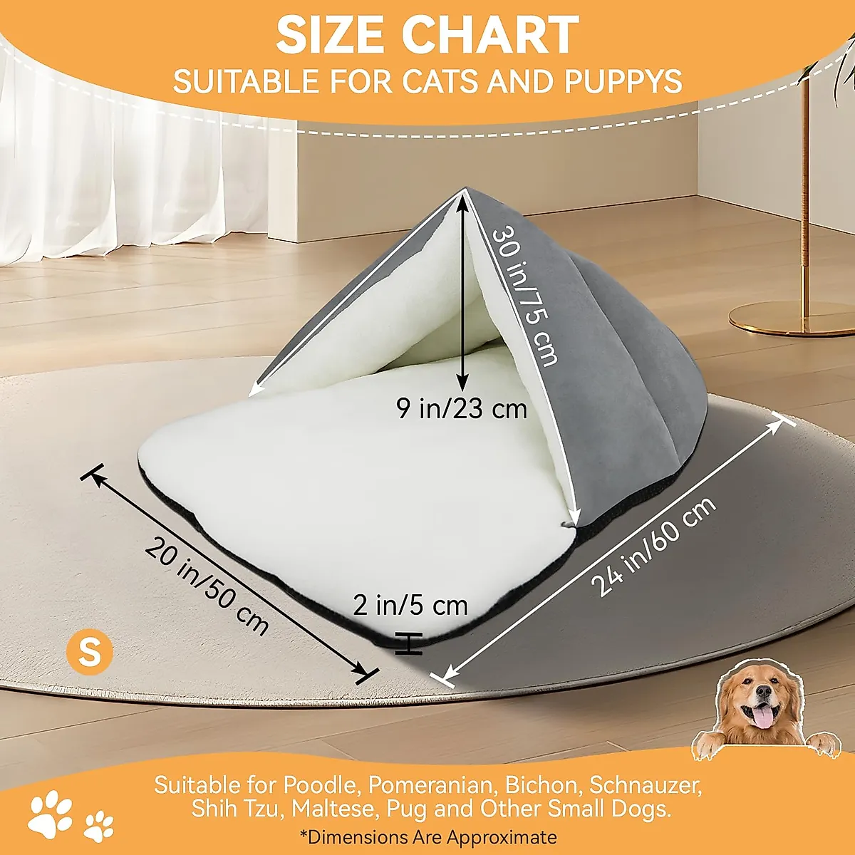 YUNNARL Pet House, Cat & Dog Cave Bed - Ultra Soft Polar Fleece, Waterproof, Washable - 25x20 Inches, Gray