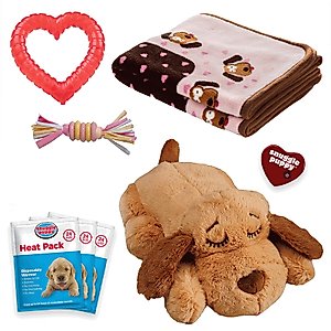 SmartPetLove Original Starter Kit for Anxiety Relief and Calming Aid, Biscuit Coloured Puppy Included and Pink Toy