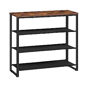 HOOBRO Shoe Rack, 4 Tier Shoe Storage Organizer, Shoe Shelf with 3 Oxford Fabric Shelves and Top Panel, Holds 12-16 Pairs of Shoes, for Entryway, Closet, Steel Frame, Industrial, Rustic Brown BF47XJ01G1