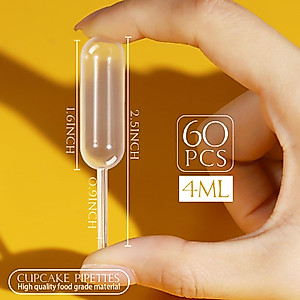 Teenitor Cupcake Pipettes, 60Pcs 4ml Alcohol Infuser Plastic Pipettes Dropper Squeeze Dropper Disposable Mini Flavor Liquor Infuser for Chocolate Strawberries Cupcakes