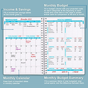 Budget Planner & Monthly Bill Organizer with Pockets. Expense Tracker Notebook, Budgeting Journal and Financial Planner Budget Book to Control Your Money, PP Cover, A5 – Blue Watercolor