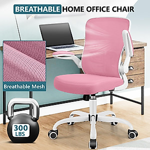 MINLOVE Office Chair Ergonomic Desk Chair with Adjustable Lumbar Support and Height, 90° Flip-up Armrests, Ergo Desk Chairs with Wheels, Home Work Use (Pink)