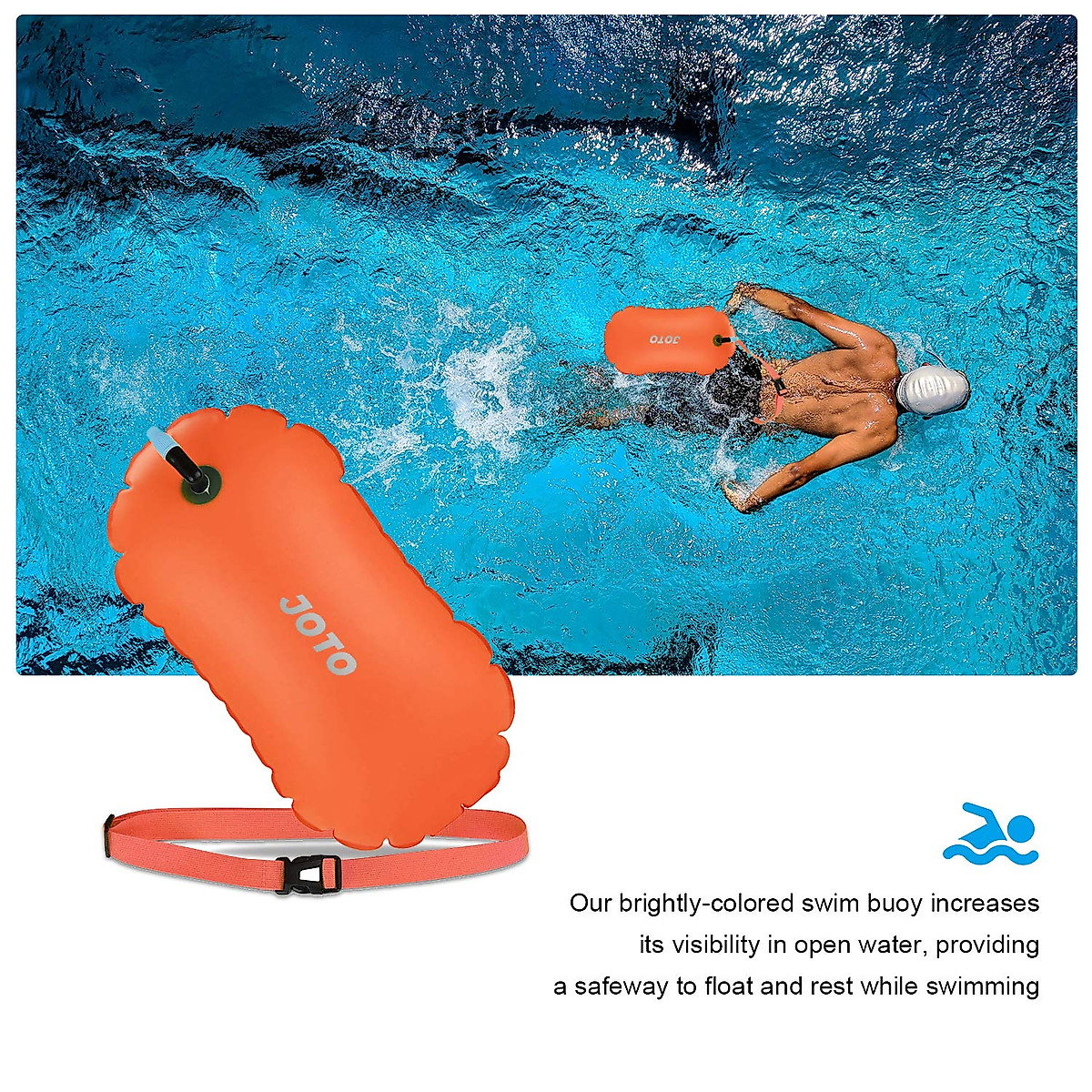 JOTO 2 Pack Swim Buoy Float for Open Water, Swimming Belt Bubble Safety Float with Adjustable Waist, Snorkeling, Swim Training, Triathletes, Kayaking -Neonyellow & Orange