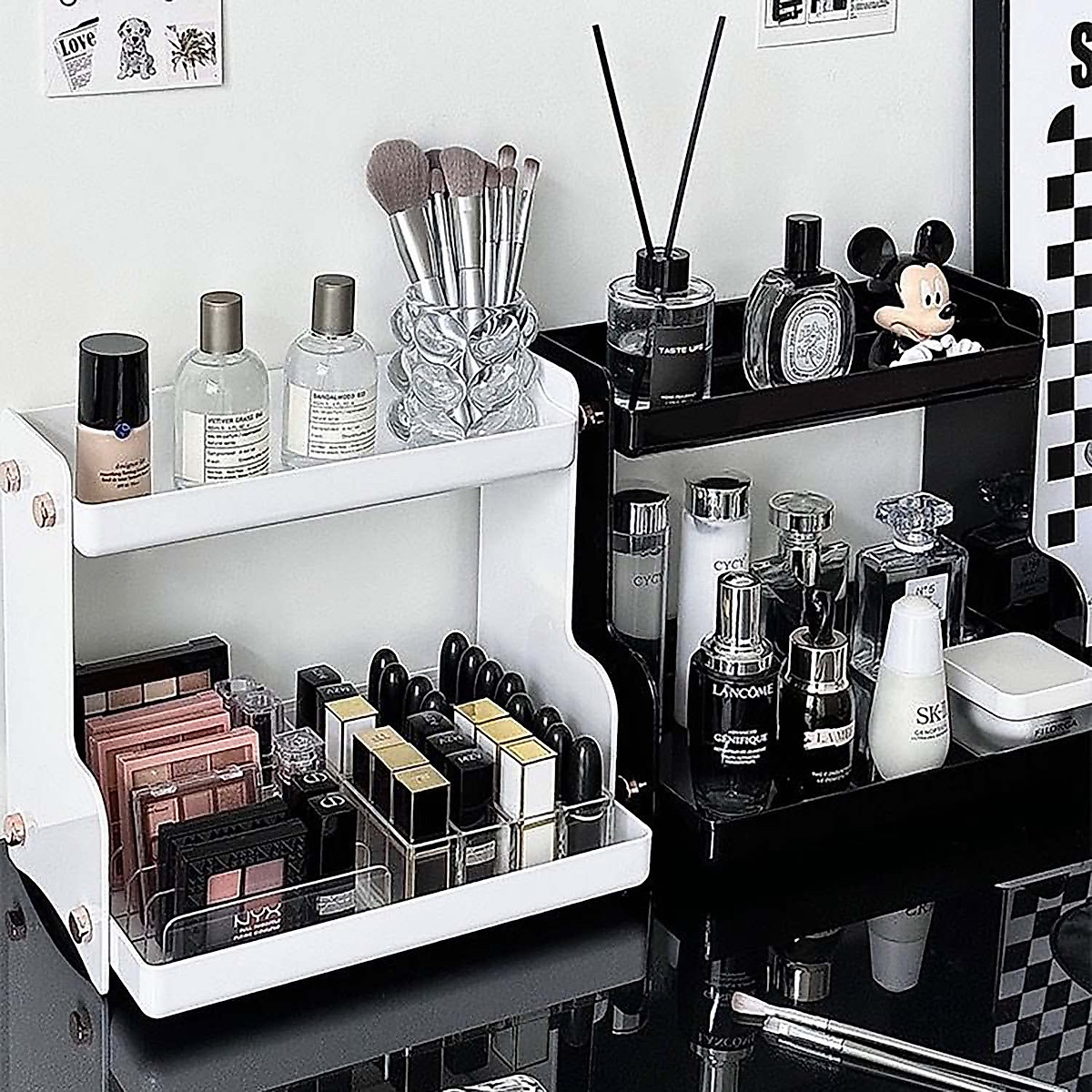 Z PLINRISE 2-Tier Assembled Plastic Rack Tray, for Kitchen Storage Organizer Shelf Rack, Vanity Organizer Rack for Dresser, Bathroom, Countertop and More, Stackable Assembly (White)