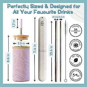 TEABOCO S - Reusable Boba Cup with Neoprene Sleeve, Lid and Straw (24oz with Bag, Green & Purple)