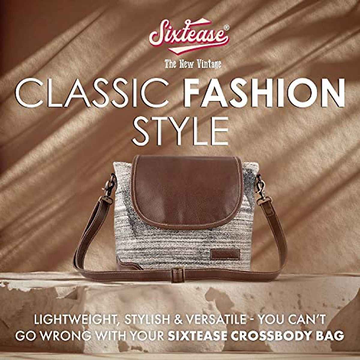 SIXTEASE Crossbody Bag for Women Vintage Style Genuine Leather, Upcycled Canvas, Rug, or Hair On - Cross Body Womens Bags with Inside Zipper Pockets - Eyesome
