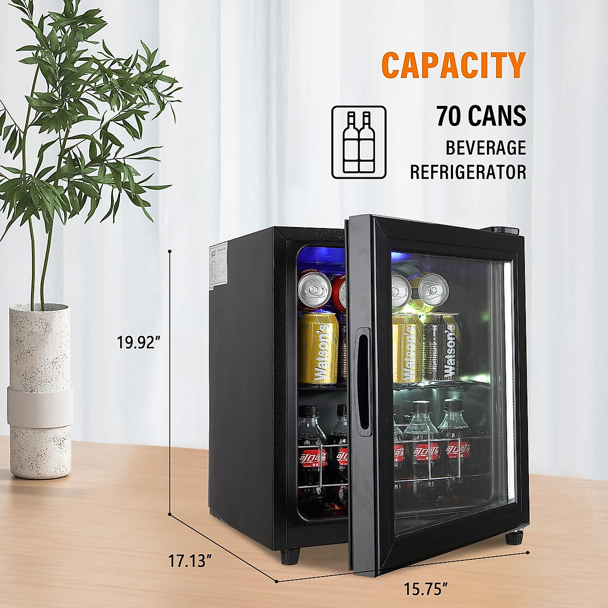 DRIXNO Beverage Refrigerator Mini Small Fridge 75 Cans Drink/Wine/Beer Cooler with Glass Door Office/Bar/Bedroom Compact Refrigerator