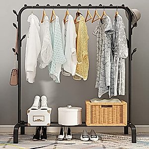 Iron Clothing Rack with Good Load-bearing, Garment Rack with Bottom Shelves, Sturdy Coat Rack for Hanging and Drying Clothes, Shirts and Blanket, 59.06" x 43.31" x 16.93" (Black)