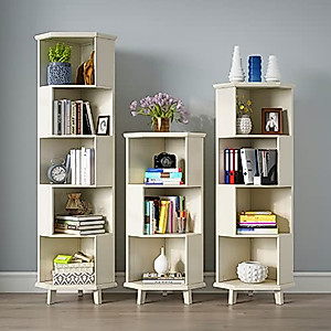 WILK 5-Layer Cube Corner Bookshelf Solid Wood Corner Bookcase, White, 15.7(L) x 15.7(W) x 71.7(H)