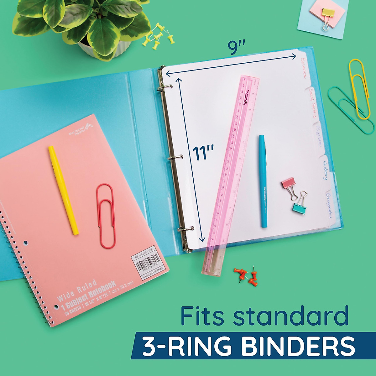 Blue Summit Supplies 3 Ring Binder Dividers with Reinforced Edge, 1/5 Cut Tabs, Letter Size, 3 Hole Punch Section Index Dividers for Binders, White, 100 Page Divider Pack
