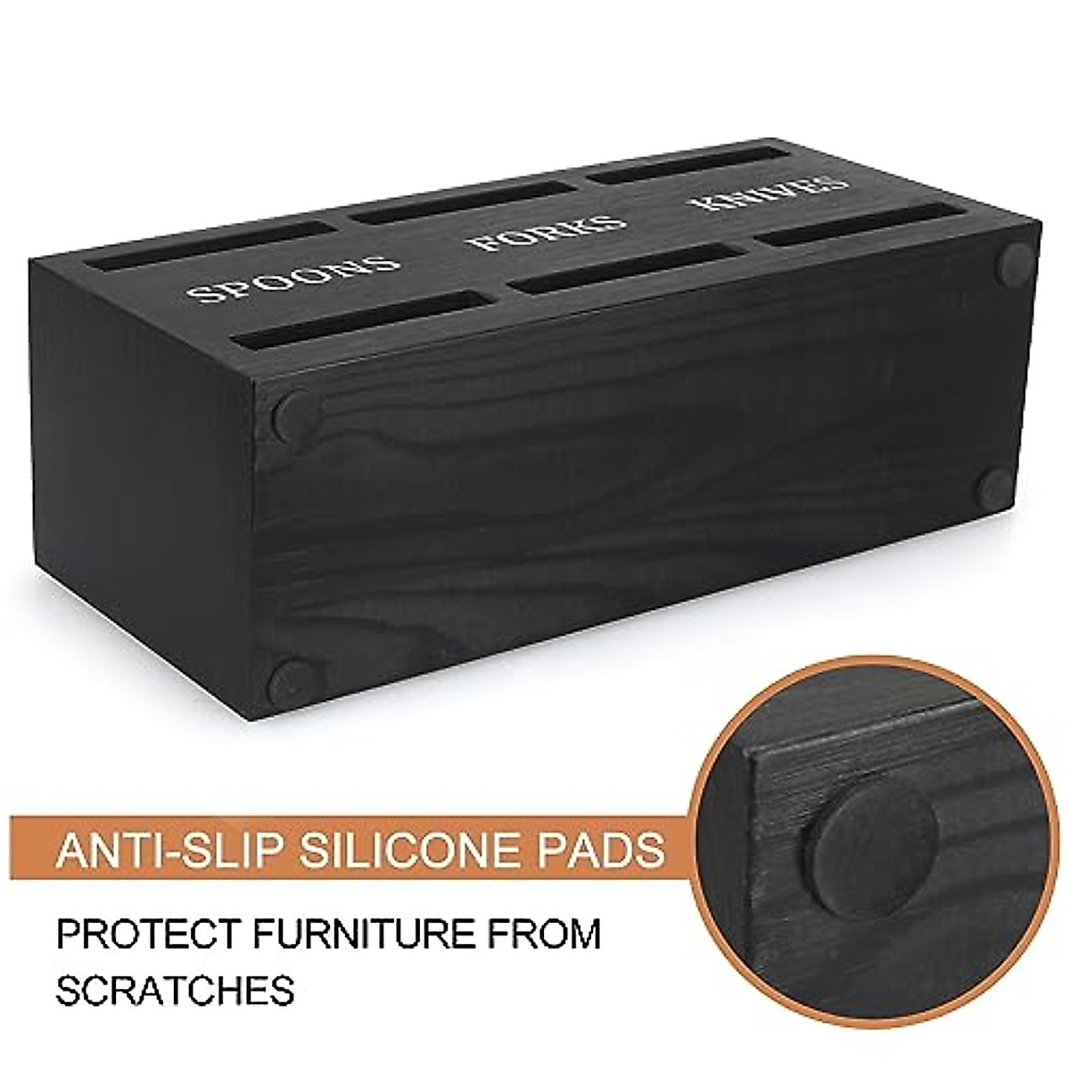 Ayiaren Wooden Silverware Caddies Flatware Cutlery Holder Wood Silverware Organizer Storage Containers Black Kitchen Utensils Holder for Countertop Spoon and Fork Holder Flatware Utensil Caddy