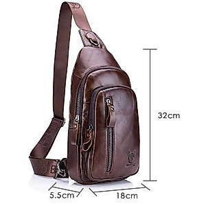 Sling Bag, Leather Chest Bag Crossbody Shoulder Business Backpack Outdoor Coffee