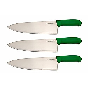 10" Columbia Cutlery Commercial Chef / Cook Knife - Green Fibrox Handle - Razor Sharp and Dishwasher Friendly (3 Pack - 10" Green Chef)