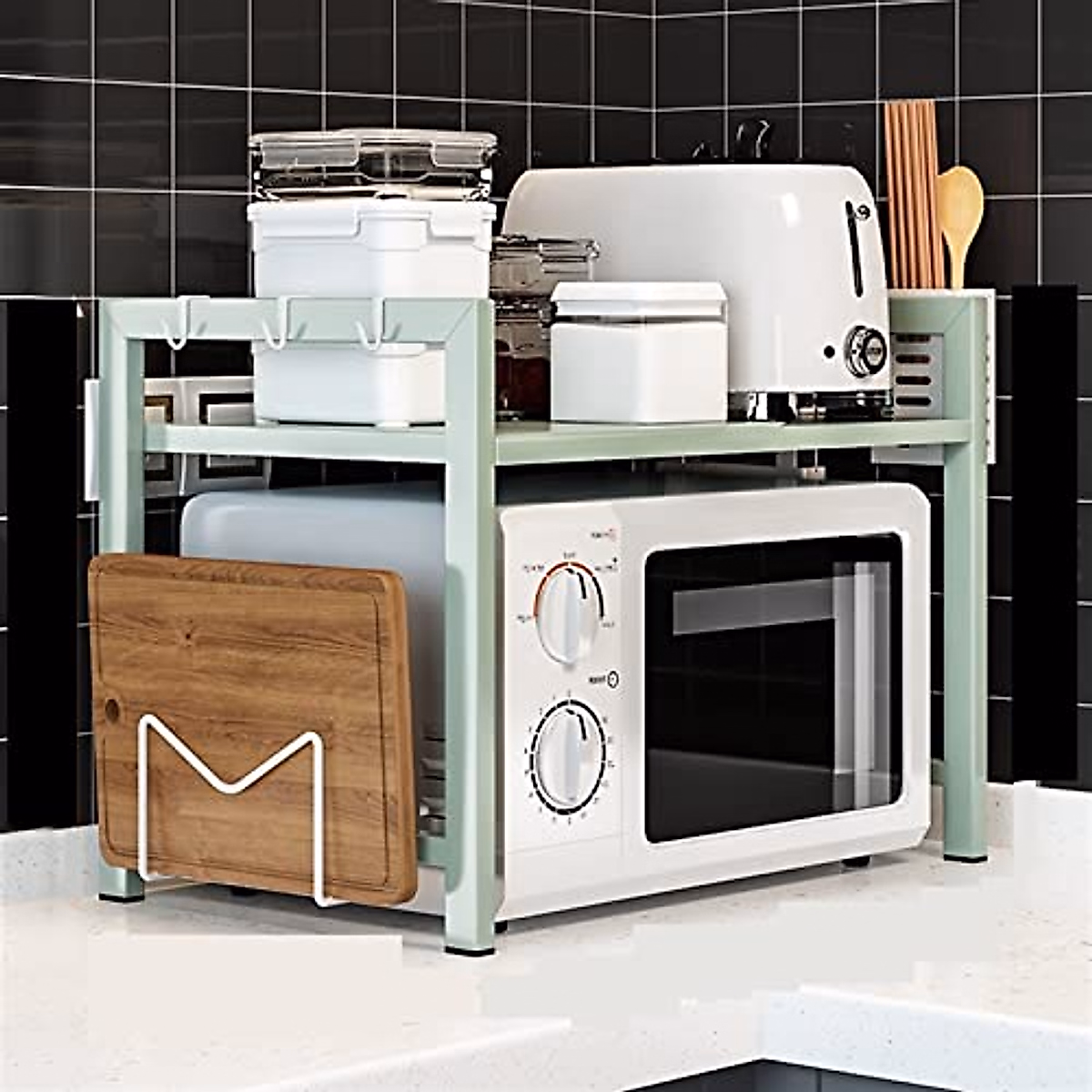 LUCBEI Microwave Oven Rack Kitchen Storage Rack, Microwave Oven Rack, Dish Rack, Tabletop, Table Top, Telescopic Multifunctional Seasoning Can Rack, Tableware, Double Layer Kitchen Storage Rack