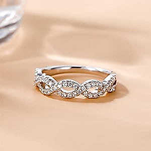 SHINYSO Wedding Bands for Women Infinity Stacking Ring Half Cubic Zirconia Eternity Engagement Silver Ring Size 5