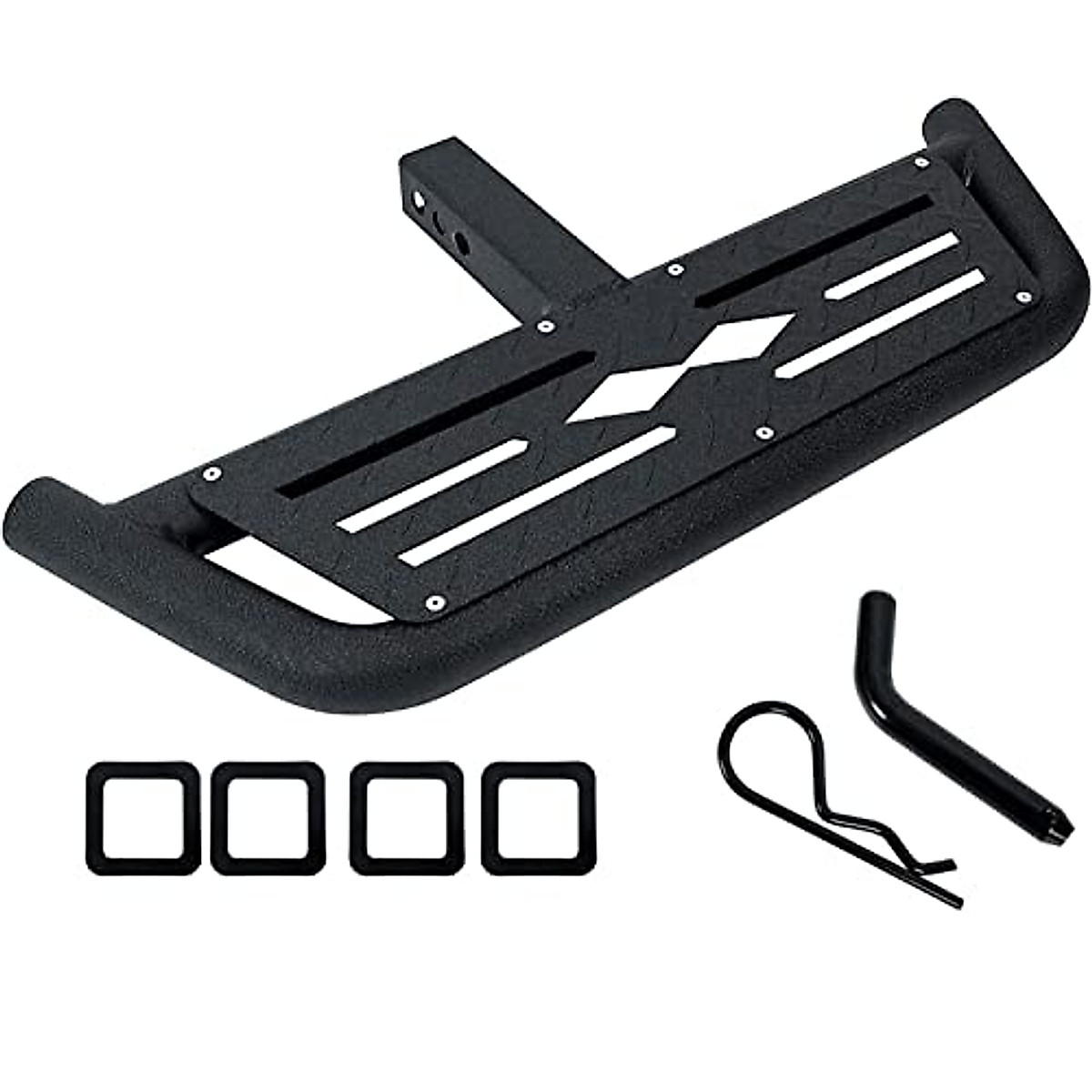 HONGNAL Hitch Step for 2 inch Receiver, Black Hitch Step Bar with Hitch Lock Stabilize Rear Bumper Guard Protector Compatible for Car Truck Vehicles