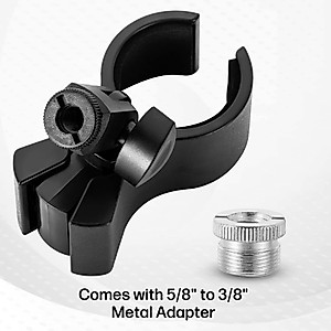 BILIONE 1 Pcs Upgraded Microphone Clip, Adjustable Mic Holder for Microphones with Outer Diameter Between 32mm and 60mm, with 5/8" Male to 3/8" Female Screw Adapter