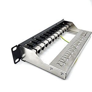 ETS 12 Port Patch Panel Cat6A Inline Keystone, Feedthrough Coupler Patch Panel 10-Inch with Cable Support, Fully Loaded Pass Through Jacks, 1U Network Patch Panel Compatible Cat7, Cat6, Cat6A, Cat5e