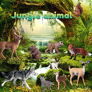 SCAHOW 10pcs Forest Animal Toys Figures, Realistic Woodland Creatures Figurines, Plastic Animals Miniature Toys Cake Topper