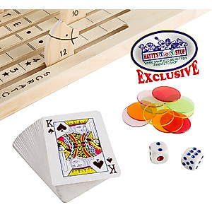 Matty's Toy Stop Deluxe Wooden Horse Racing Derby Game with Dice, Playing Cards & Chips
