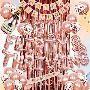 30 Flirty And Thriving Balloons Thirty Flirty And Thriving Decorations For Her 30 Balloons For Women Rose Gold Flirty Thirty Birthday Decorations Dirty Happy 30th Birthday Decorations Banners