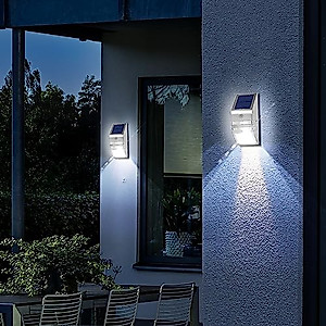 NEWNEN 4 Pack Fence Solar Lights, Stainless Steel Metal Solar Deck Lights Fence Lights, Motion Sensor Solar Outdoor Lights Waterproof for Fence Deck Yard Patio Garage Garden, Cool White