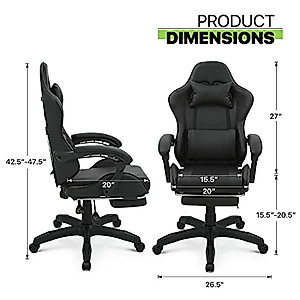 Magshion Gaming Chair with Footrest Headrest & Lumbar Support, Black High Back Ergonomic Video Game Chair Adjustable Height Swivel Leather Computer Chair for Home Office