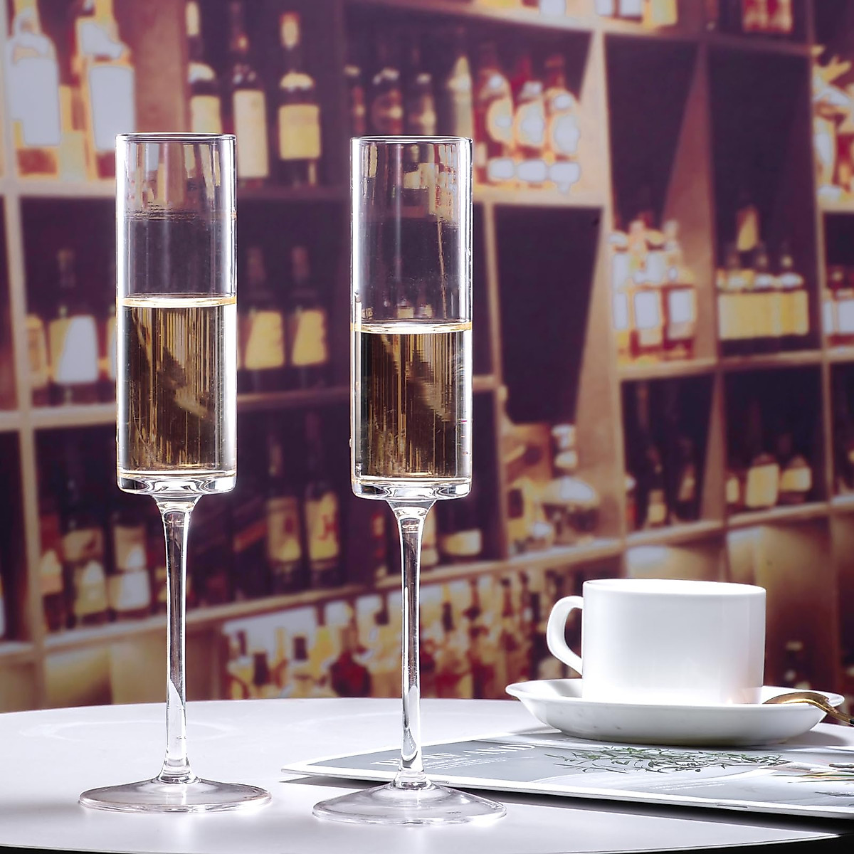 BACLIFE Crystal Champagne Flutes Set of 6 - Hand Blown Champagne Glasses With Long Stem - Elegant Sparkling Wine Stemware - Unique Gift for Birthday,Wedding, Anniversary - 6.5 oz, Clear…